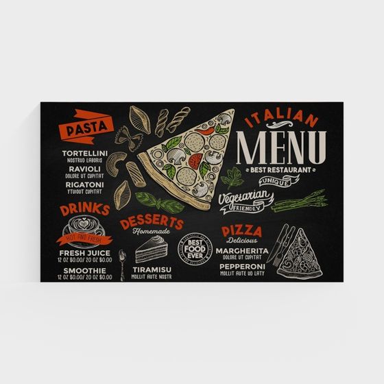 Italian-Inspired Menu Board 3D Model – Low-Poly Blackboard