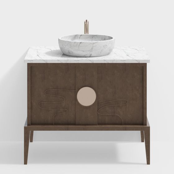 Elegant Modern Bathroom Vanity 3D Model – Marble & Wood