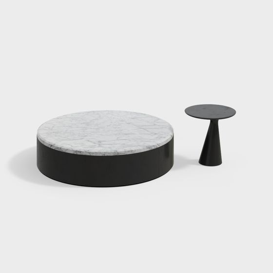 Modern Low-Polygon Round Table and Side Table Set 3D model