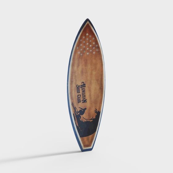 Detailed Wooden Surfboard 3D Model
