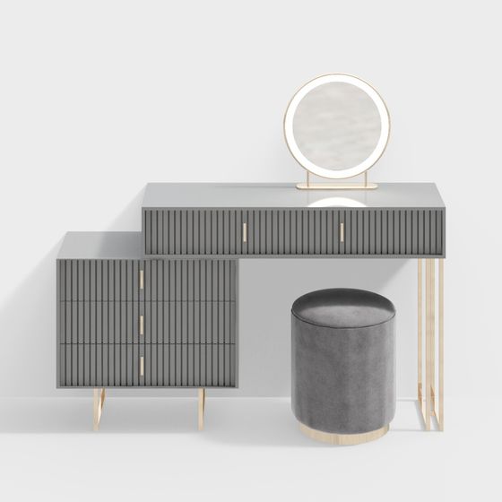 Modern Simple Dressing Table 3D Model in Gray | Free Download