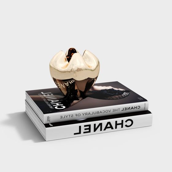 Chanel Bookshelf 3D Model – Low-Poly Black & Gold Design