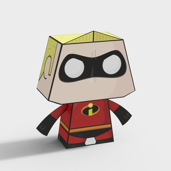 Cuboid Superhero 3D Model – Low-Poly Vibrant Character