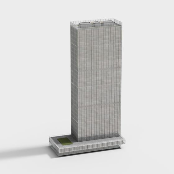 Gray High-Rise Office Building 3D Model – Free Resource