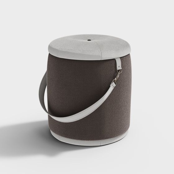 Elegant Round Storage Stool 3D Model – Low-Poly Fabric Seat