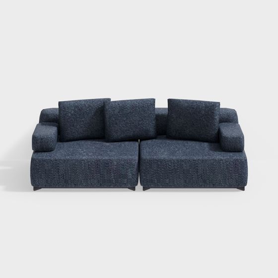 Blue I-Shape Sofa 3D Model – Modern Free