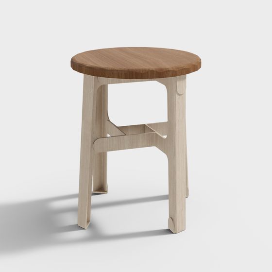 Modern Round Stool 3D Model – Realistic Wood Texture