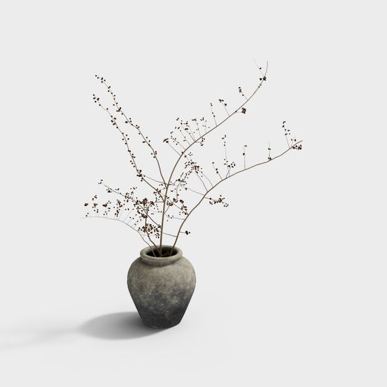Low Poly Dried Branch Vase 3D model