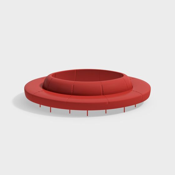 Futuristic Circular Seating 3D Model – Red Low-Poly Design