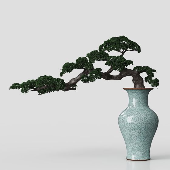 Bonsai Masterpiece 3D Model – Low-Poly Porcelain Vase
