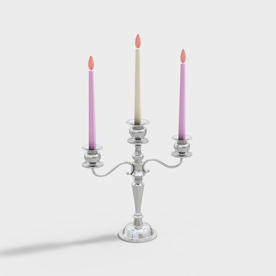 Elegant Low-Poly Candle Holder 3D Model – Reflective Silver Design