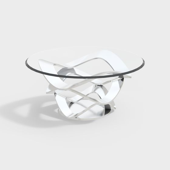 Streamlined Glass Table 3D Model – White Metal & Glass