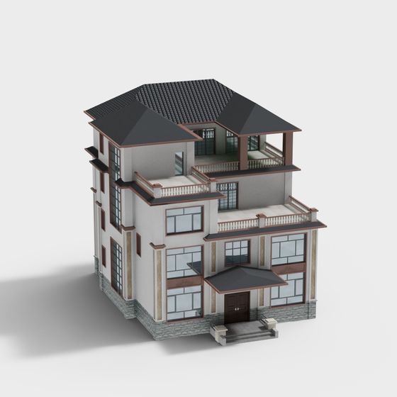 Contemporary 3-Story Residential Building 3D model
