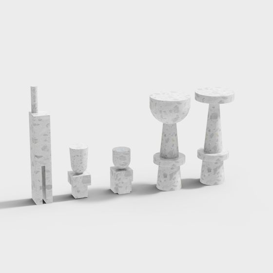 Geometric Low-Poly Concrete Furniture 3D Model
