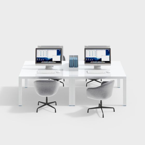 Sleek Dual Workstation 3D model for Modern Offices