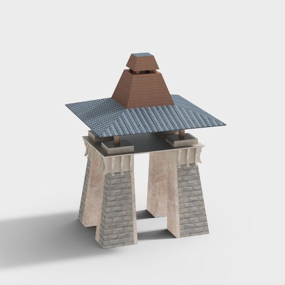 Medieval Castle Gatehouse 3D Model – Stone and Tile Structure