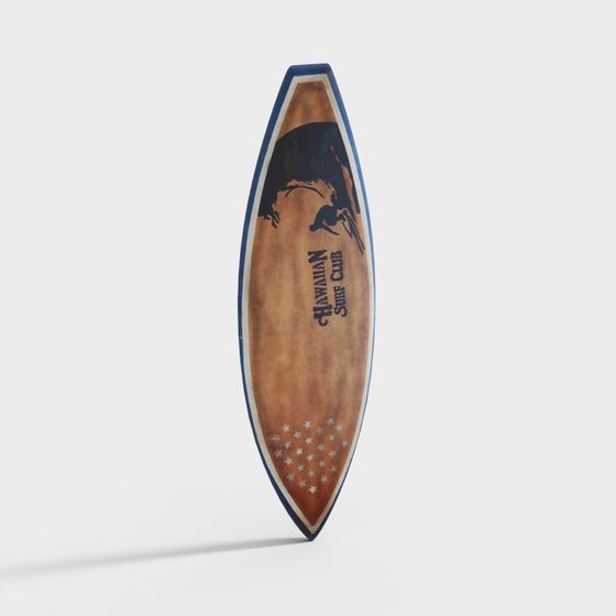 Hawaiian Surf Club Surfboard 3D Model – Low-Poly Wood Texture