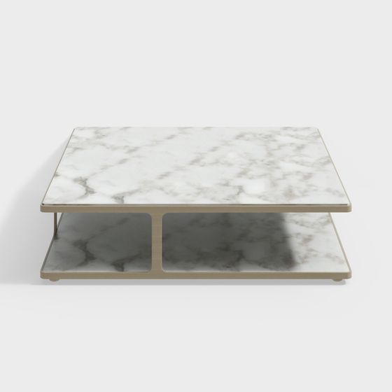 Elegant Marble Double Layer Tray 3D Model – Marble & Gold Frame