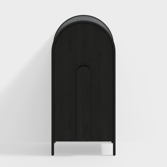 Curved Storage Cabinet 3D Model – Minimalist Black Wood