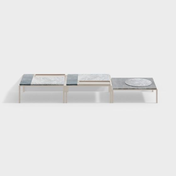 Streamlined Dining Table 3D Model – Low-Poly Marble Design