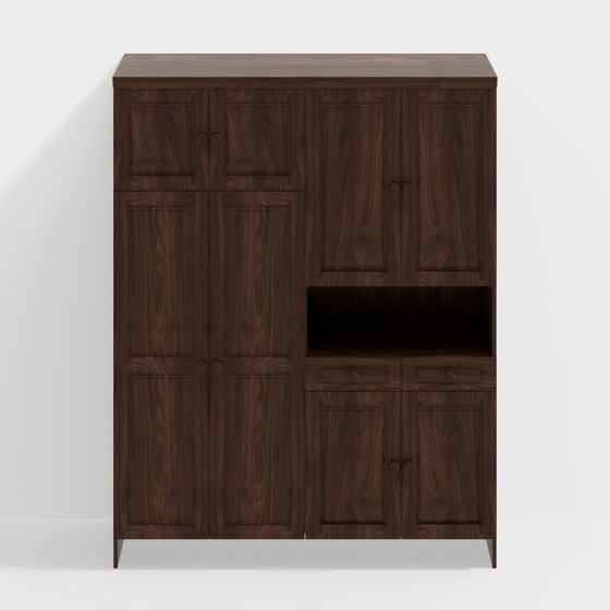 Walnut Storage Cabinet 3D Model – Low-Poly Wood Texture