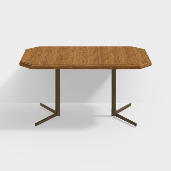 Geometric Dining Table 3D Model – Wood and Metal Design