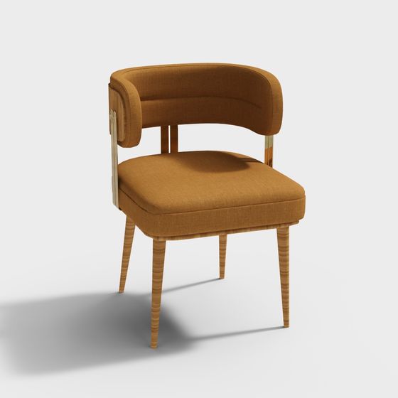 Elegant Retro-Modern Chair 3D Model – Caramel Fabric