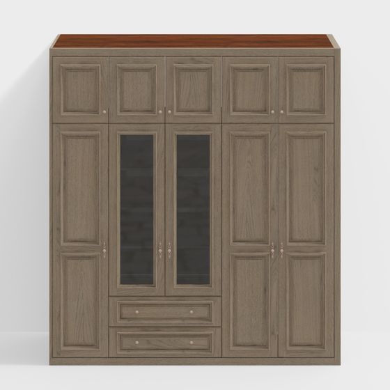 Elegant Low-Poly Wardrobe 3D Model – Classic Wood Texture