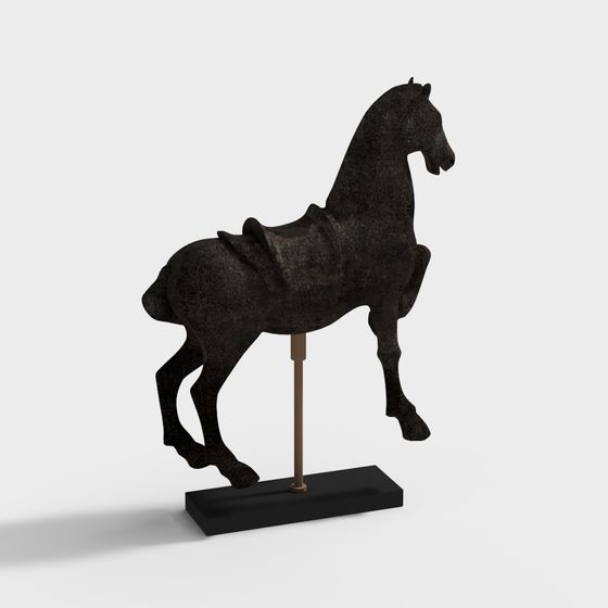 Bronze Stallion 3D Model – Low-Poly Black Sculpture
