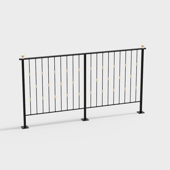 Elegant Black Metal Railing 3D model