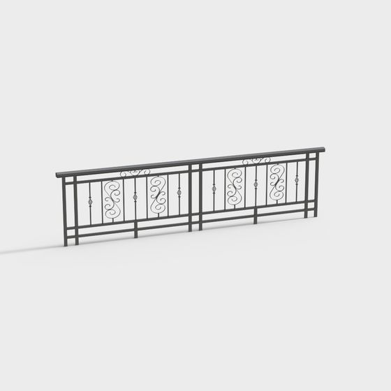 Elegant Wrought Iron Railing 3D model