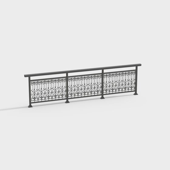 Elegant Wrought Iron Railing 3D model