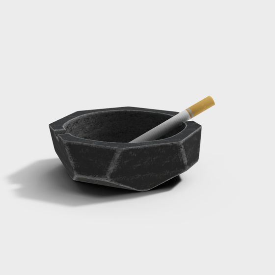Hexagonal Concrete Ashtray 3D Model – Rugged Industrial Design