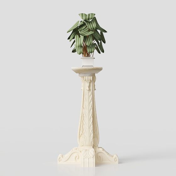 Elegant Roman Column Plant Stand 3D Model – Classic Design