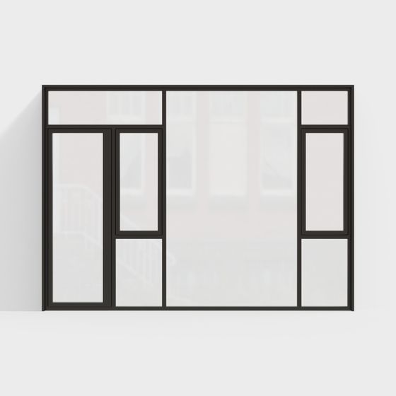 Industrial Glass Door Low Poly 3D Model – Minimalist Metal Frame