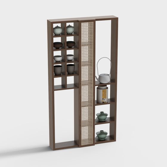 Elegant Wooden Partition Rack 3D model