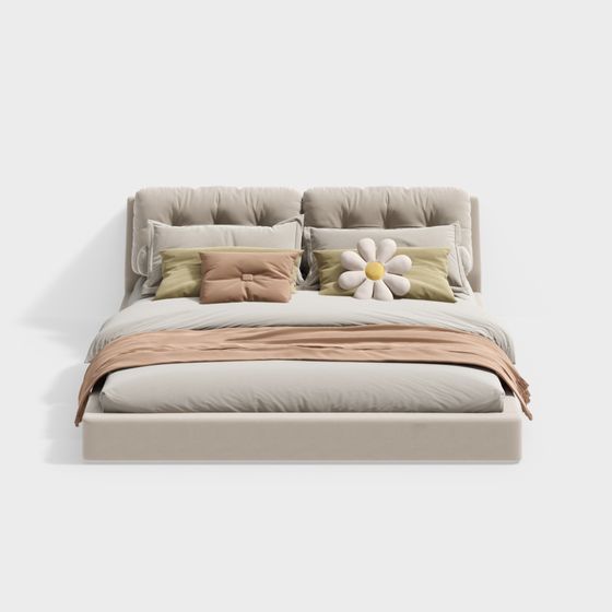 Cozy Low Poly Bed 3D Model – Minimalist Bedroom Design