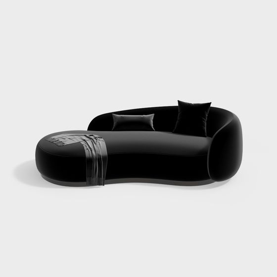 Streamlined Sofa 3D Model – Minimalist Black Leather