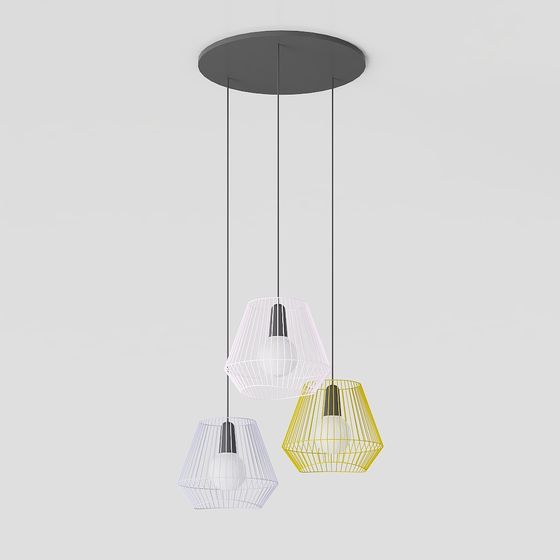 Wireframe Pendant Light 3D Model – Geometric Colorful Design