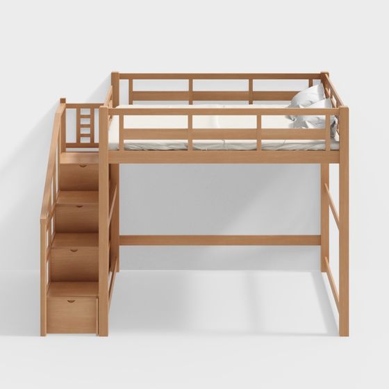 Minimalist Wooden Loft Bed 3D model