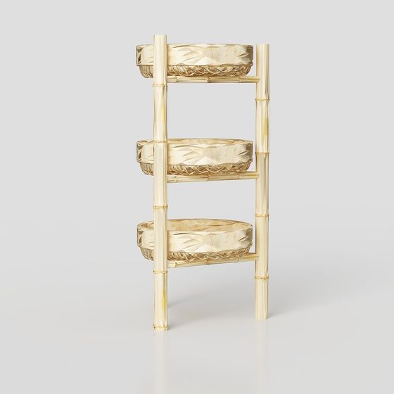 Golden Storage Basket 3D Model – Elegant Organization Free