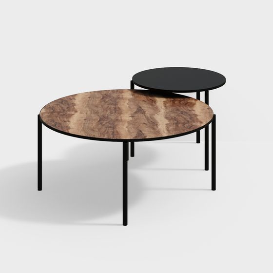 Unique Round Table Set 3D Model – Wood and Metal