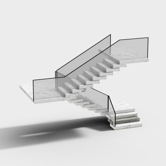 Elegant Low-Poly Marble Staircase 3D model