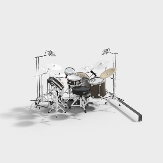 Vibrant Low-Poly Drum Kit 3D Model – Realistic Textured