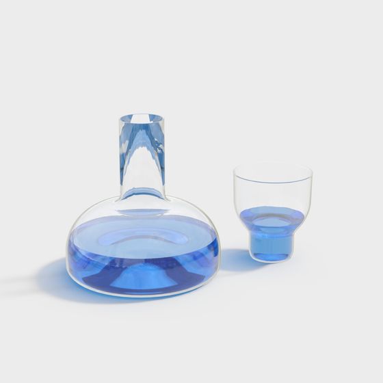 Elegant Glass Art Set 3D Model – Gradient Blue Design