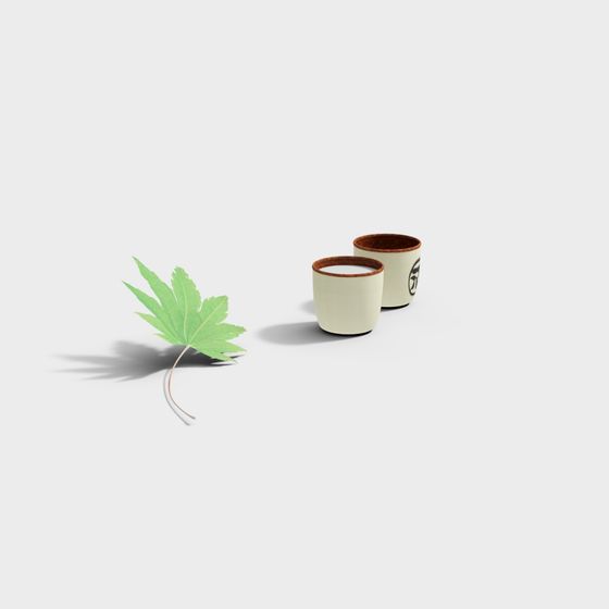 Serene Low-Poly Coffee and Maple Leaf 3D model