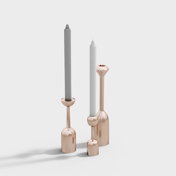 Elegant Low-Poly Candle Holder Set 3D model