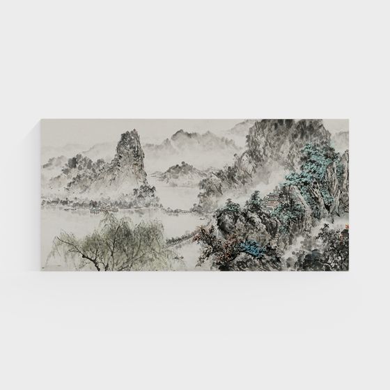 Ink Wash Fantasy 3D Model – Low-Poly Scenic Landscape