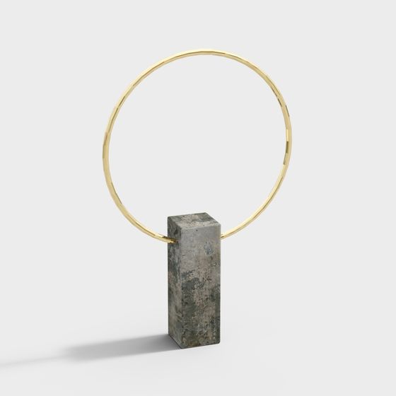 Suspended Ring 3D Model – Low Poly Golden Art Installation