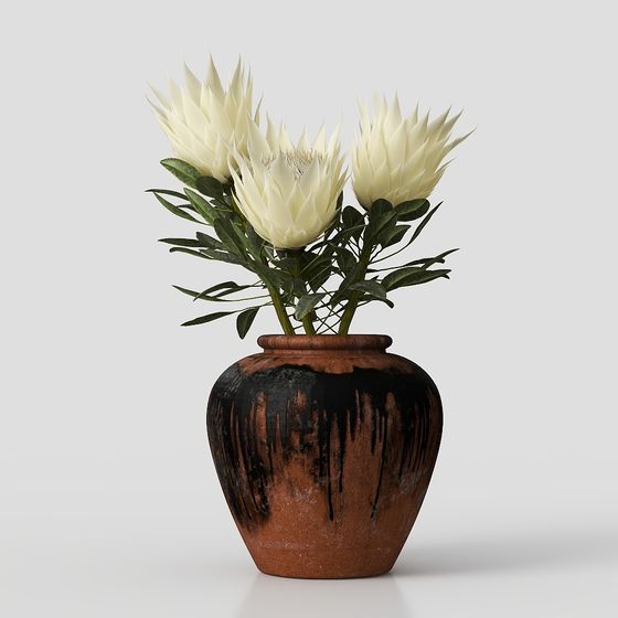 Emperor Flower with Ancient Pot 3D Model – Vintage Floral Design